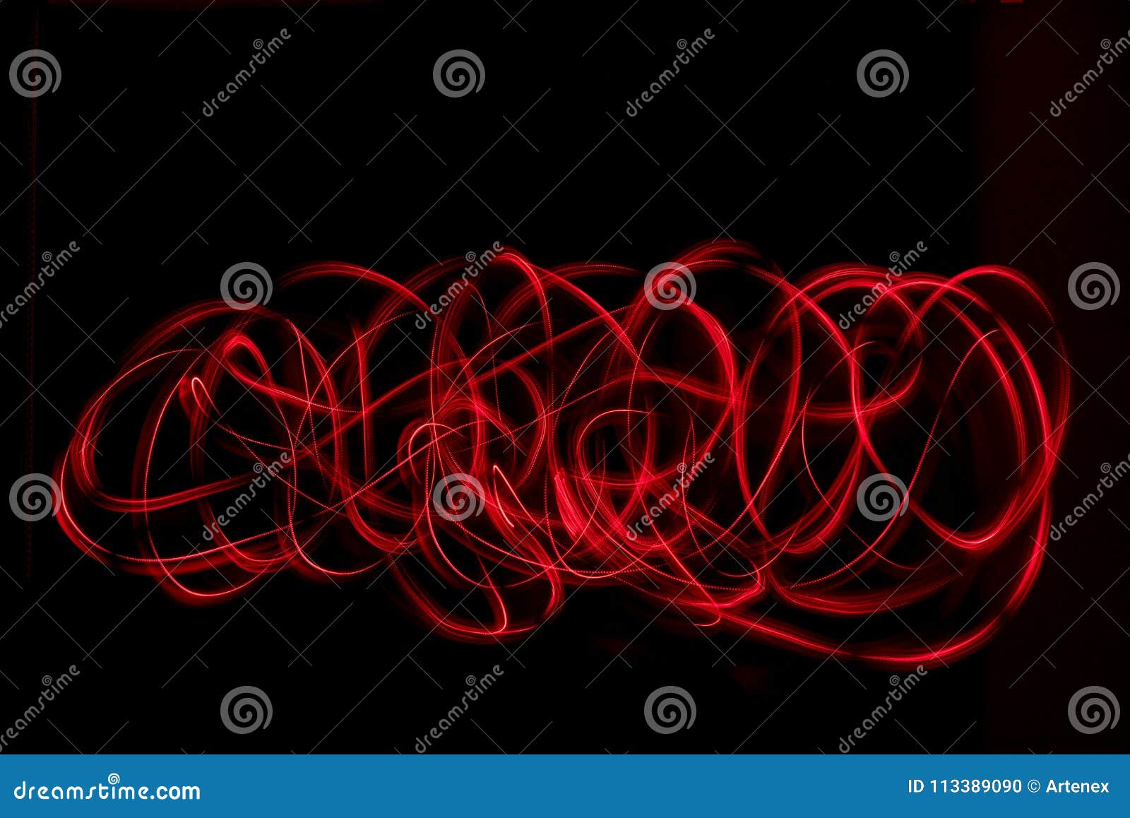 Red Color Abstract Light Painting. LED Lights on Black Background Stock ...