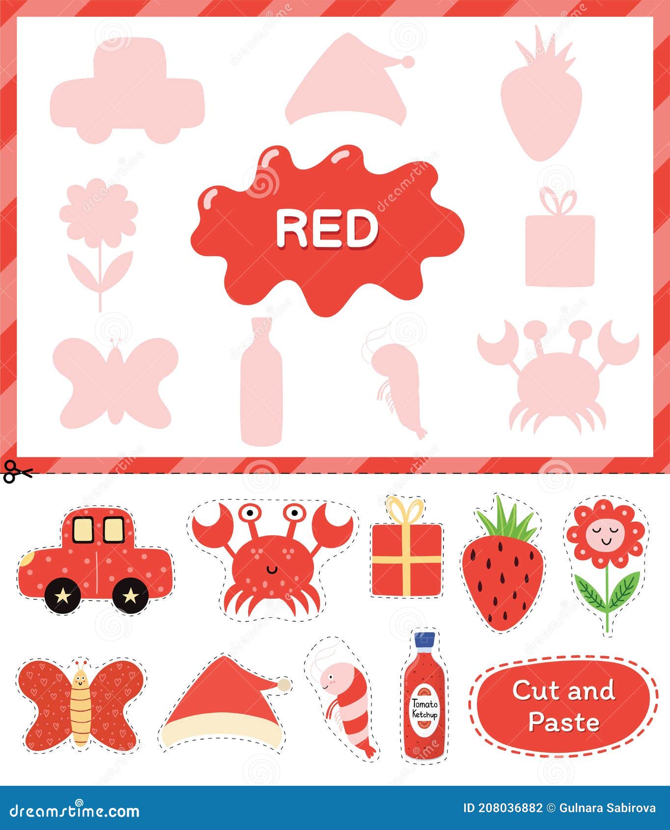 Red Color. Cut the Elements and Match Them with the Right Shadows Stock ...