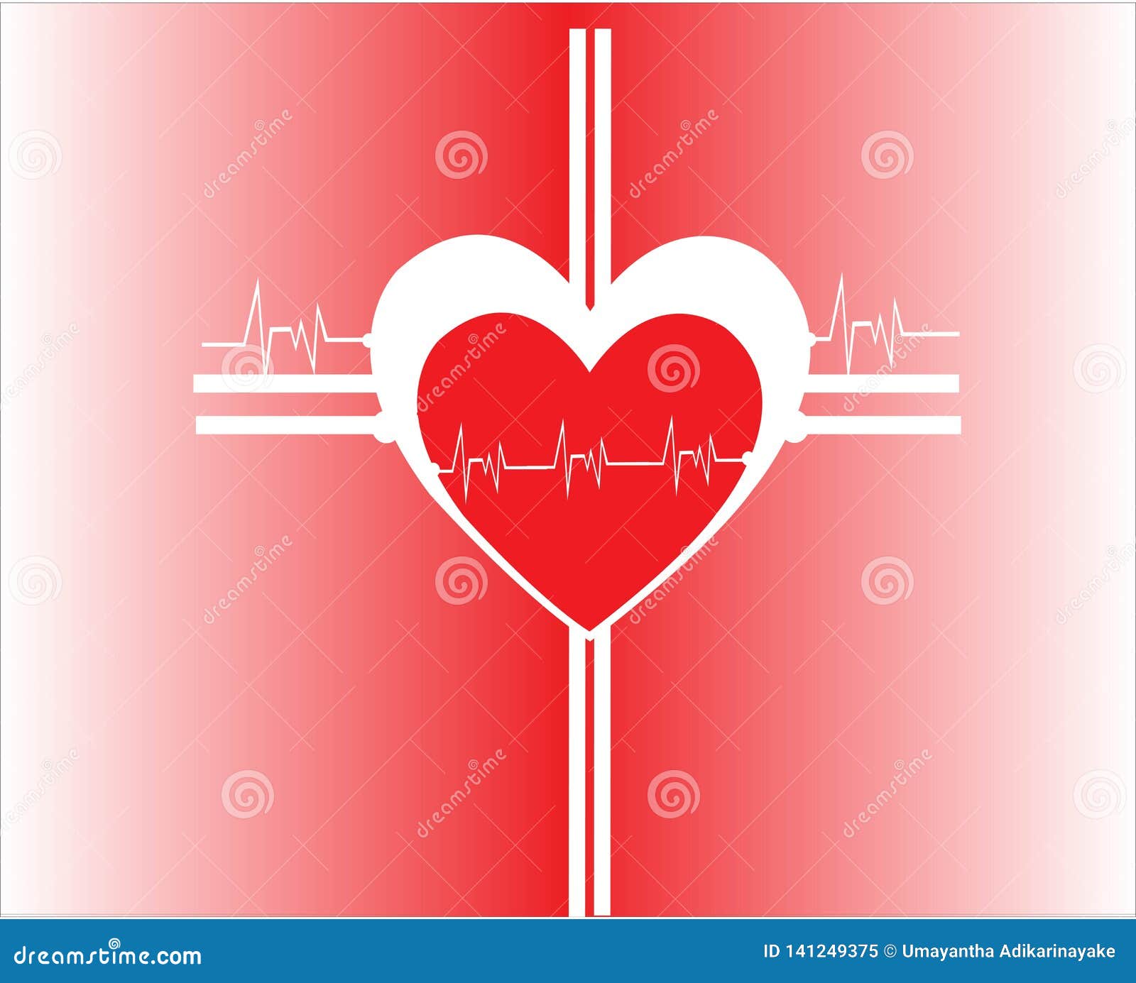 Red Color Heart with pulse stock illustration. Illustration of pulse ...