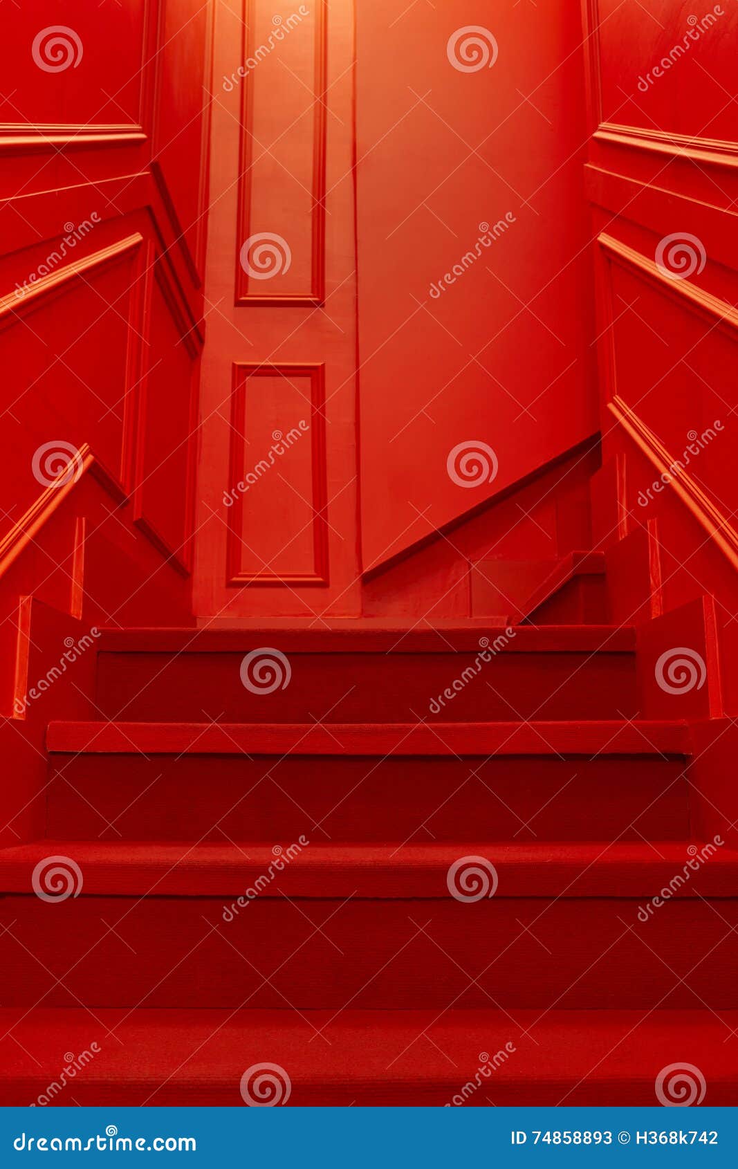 Red Color Home Interior with Stairs and Wall. Decoration Set Stock ...