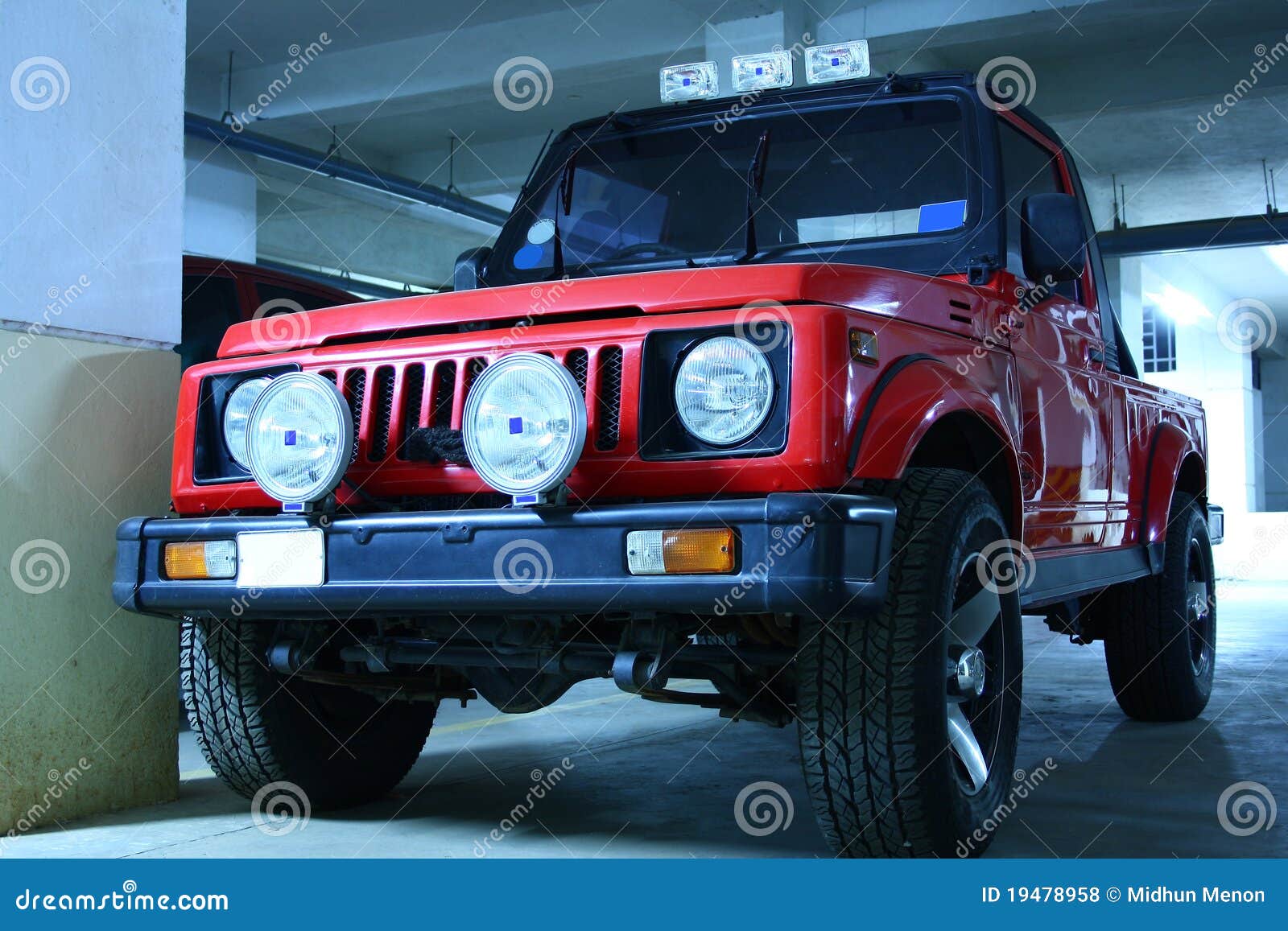 Red Color Jeep with Fog Lights Stock Photo - Image of horsepower, black ...