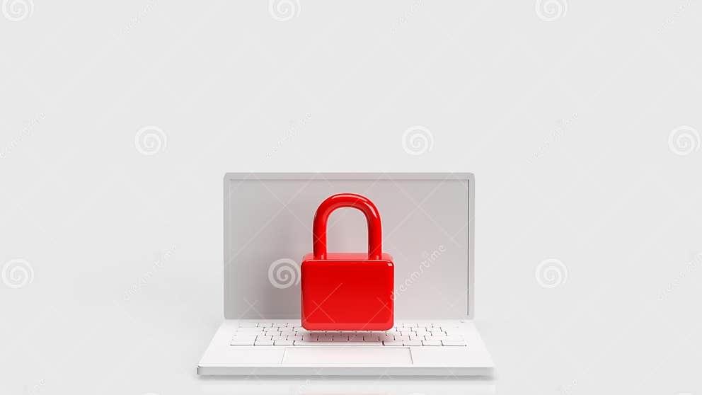Red Color Lock on White Notebook 3d Rendering Stock Illustration ...