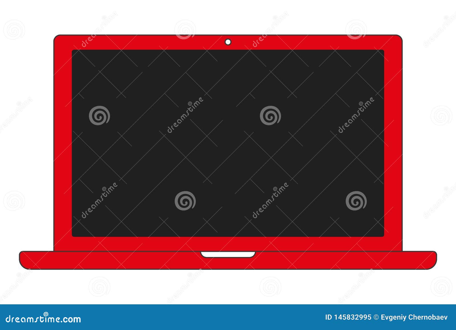 Red Color Notebook Laptop Front View with Black Screen and Camera on ...