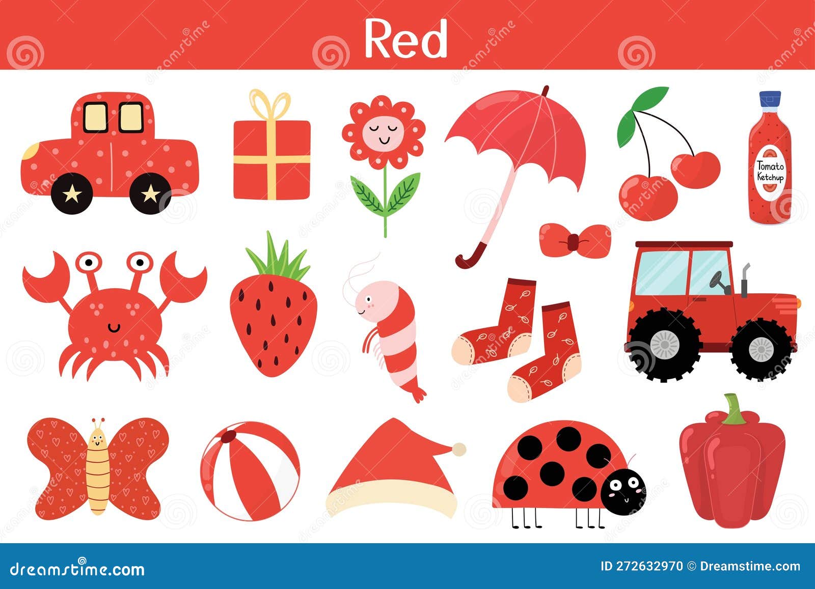 Red Color Objects Set. Learning Colors for Kids Stock Vector ...