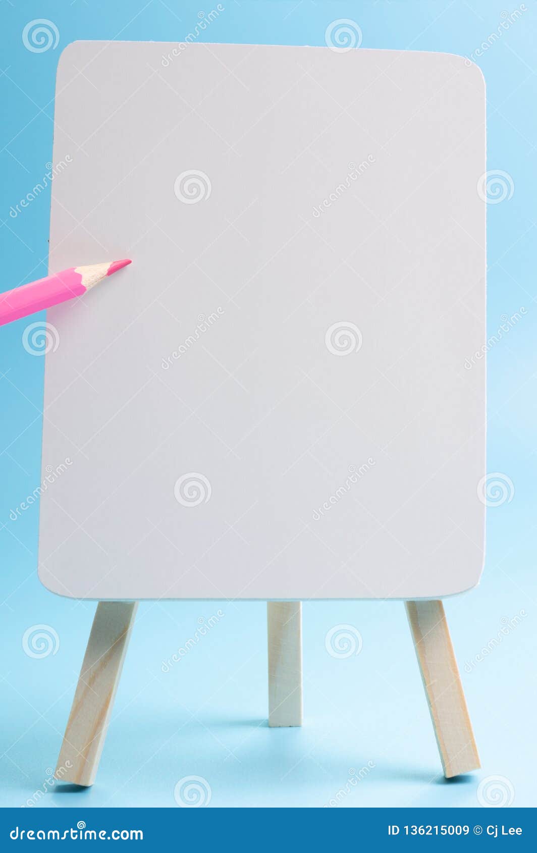 Red Color Pencil Floating White Easel Front Blue Background Stock Image ...