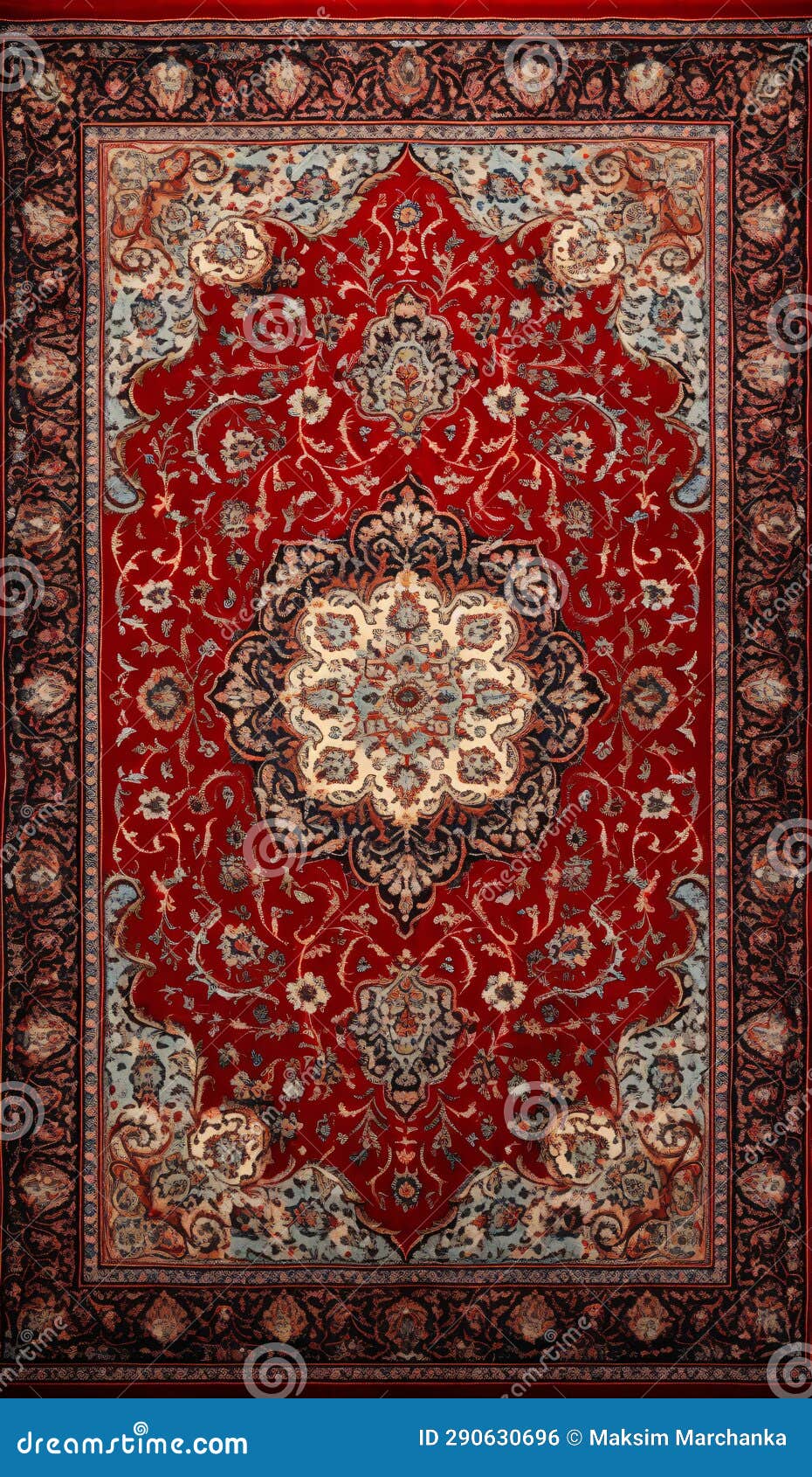 Red Color Persian Carpet with Antique Pattern on the Floor Top View ...