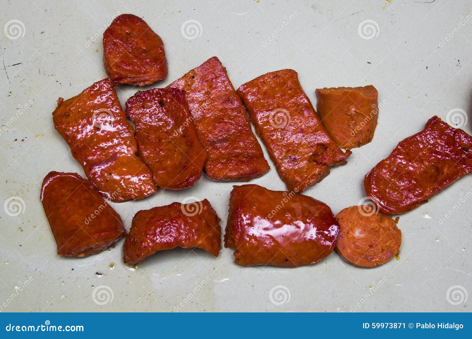 Red Colored Latin Chorizo Sausage Cut in Pieces Stock Image - Image of ...