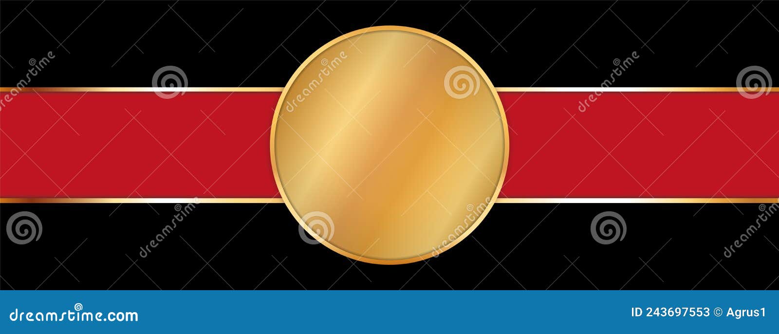 Red Colored Ribbon Banner with Round Banner with Gold Frame on Black ...