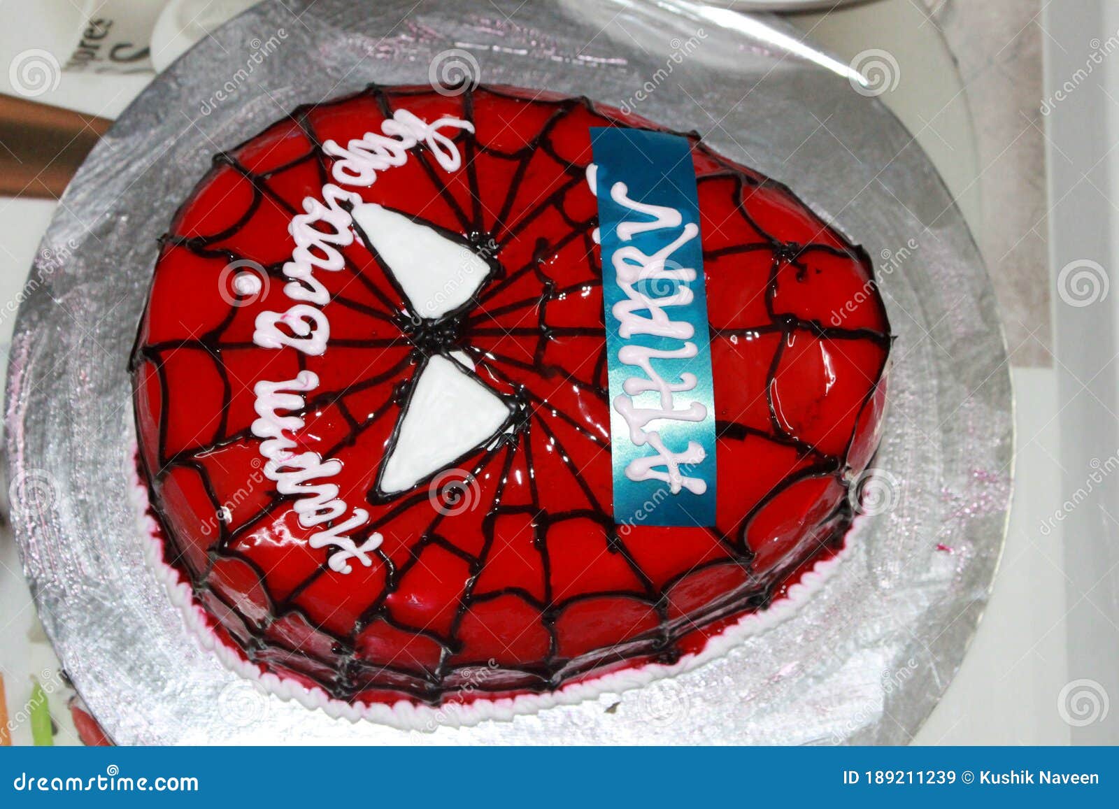 Red Colored Spider Man Cake Stock Image - Image of colored, small ...