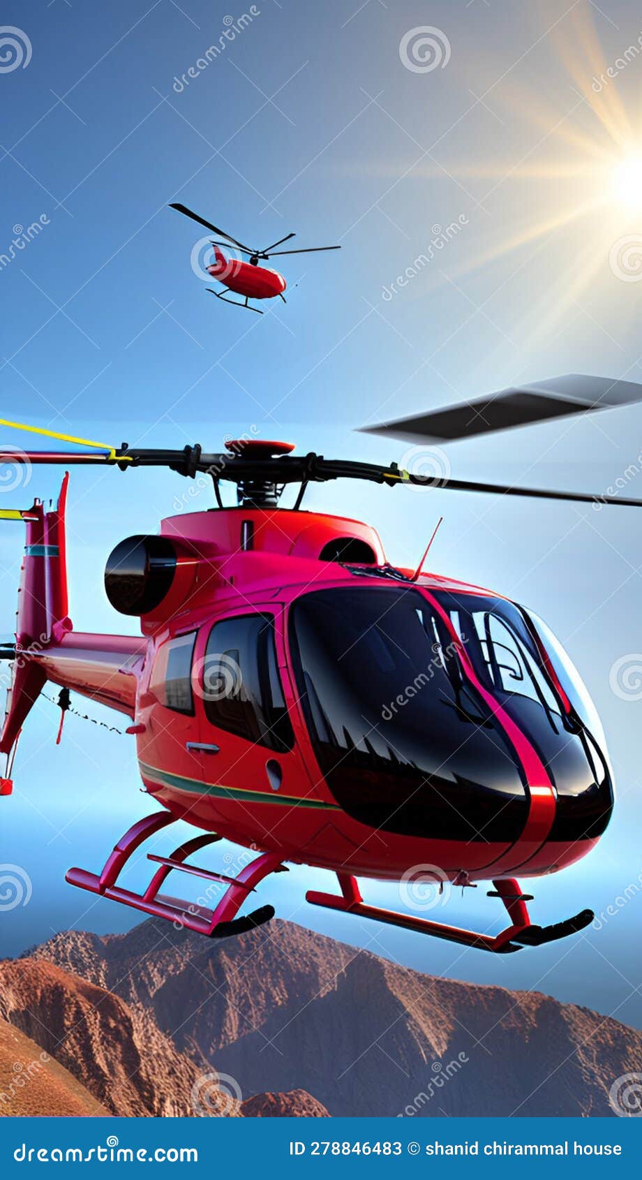 Red Coloured Helicopter on the Sky Stock Illustration - Illustration of ...