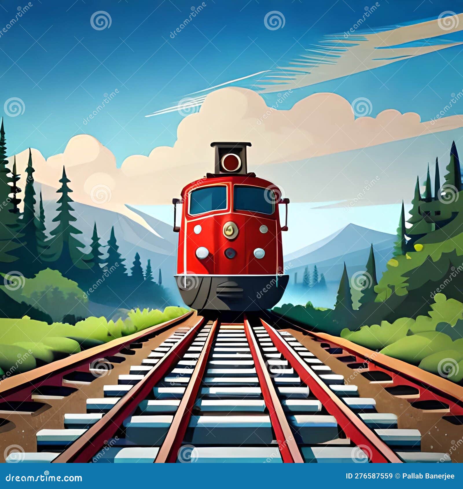 Red Coloured Train Running through the Vast Landscape Stock ...