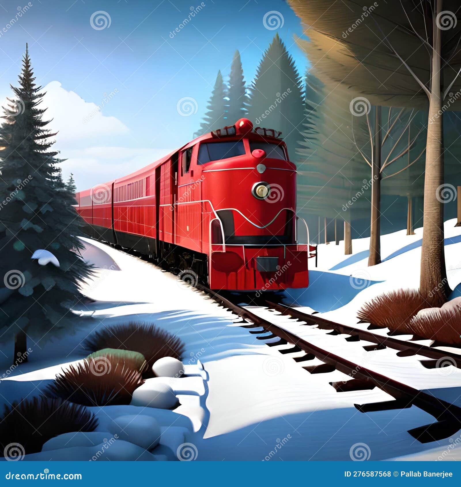 Red Coloured Train Running through the Vast Landscape Stock ...