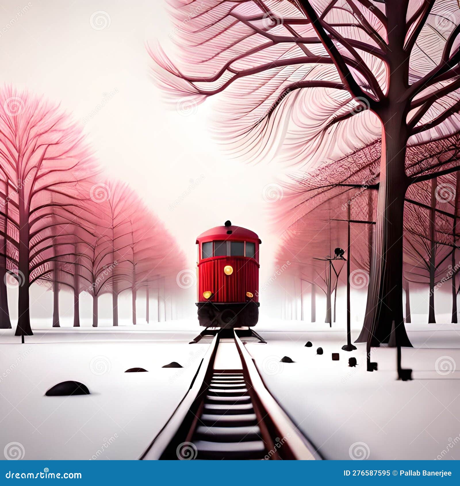 Red Coloured Train Running through the Vast Landscape Stock ...