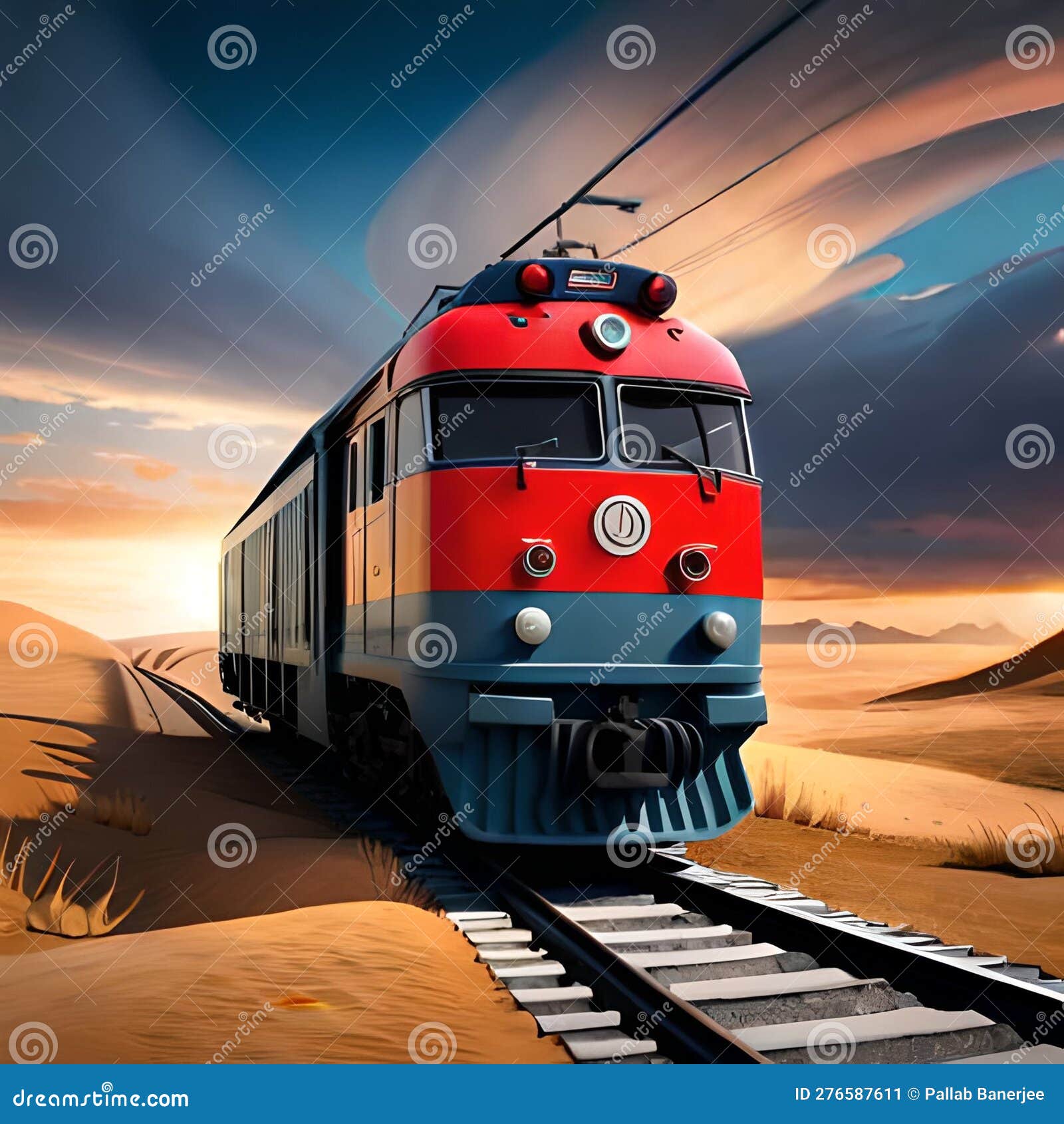 Red Coloured Train Running through the Vast Landscape Stock ...
