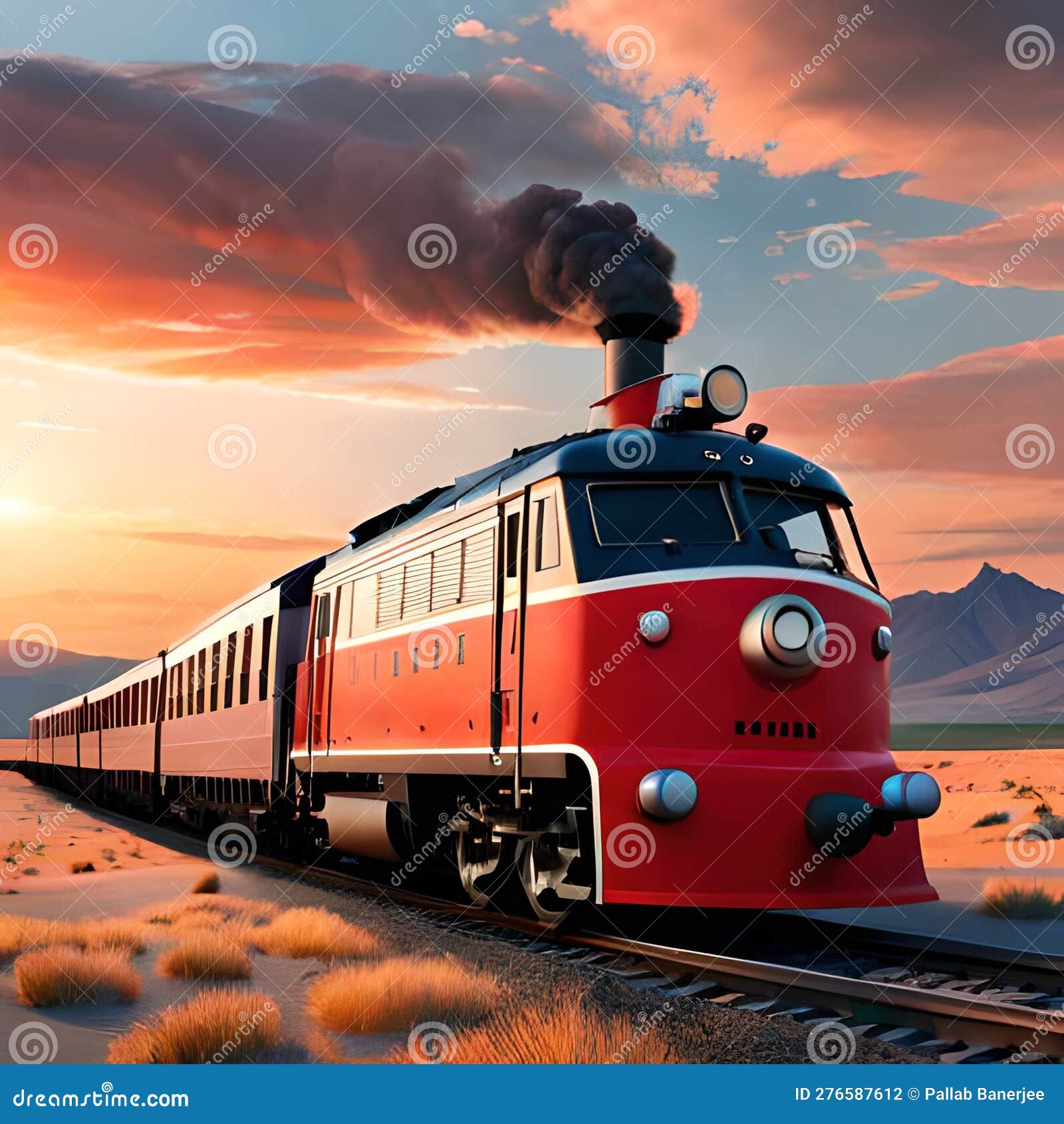 Red Coloured Train Running through the Vast Landscape Stock ...