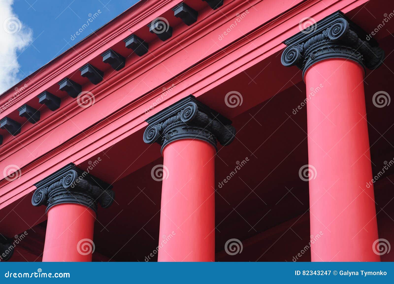 Red Columns on the Facade in the Old Architectural Building Stock Image ...
