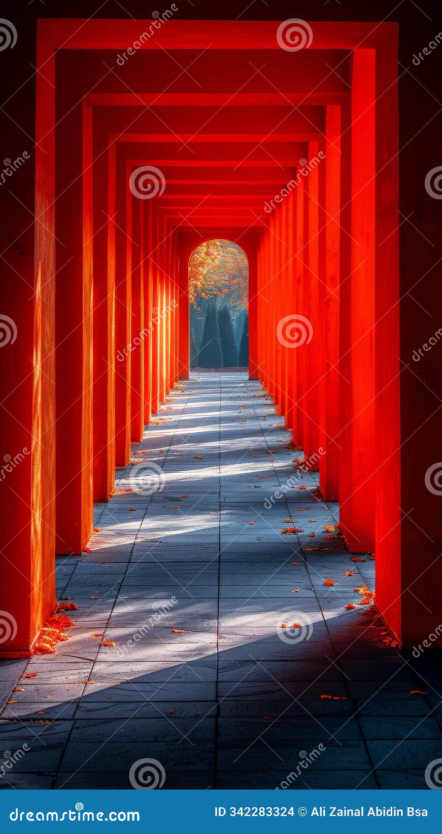 Red Columns Pathway stock illustration. Illustration of door - 342283324