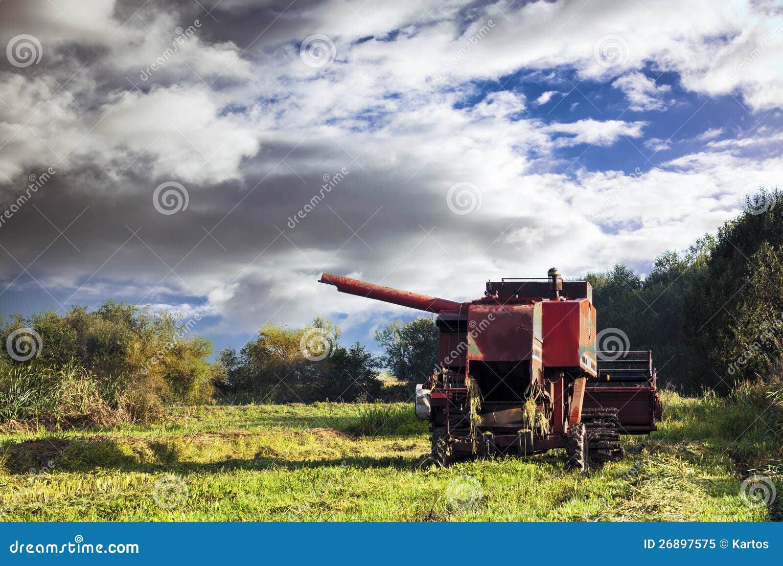 Red combine harvester stock image. Image of combine, farming - 26897575