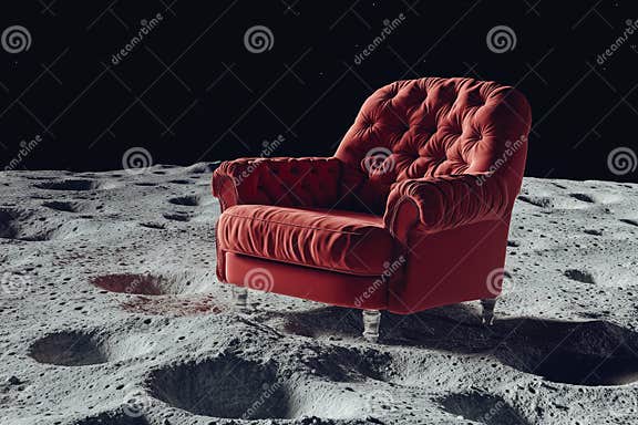 A Red Comfy Armchair on the Moon with Bumpy Surface Stock Illustration ...