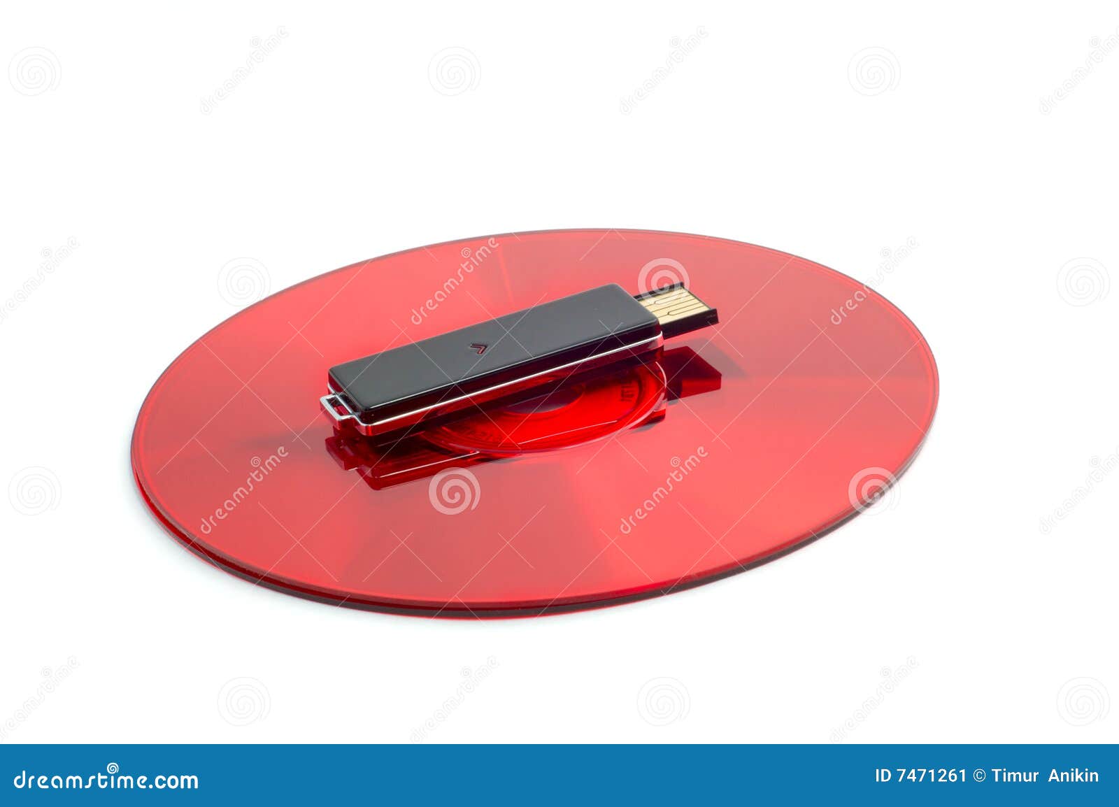 Red Compact Disc and Black Removable USB Drive Stock Image - Image of ...