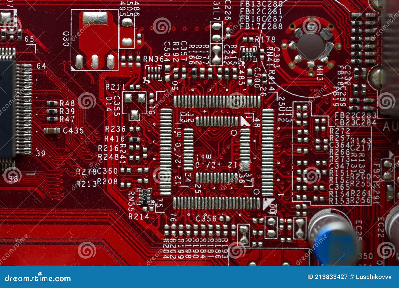 Red Computer Motherboard Chip Close-up with Elements Stock Image ...