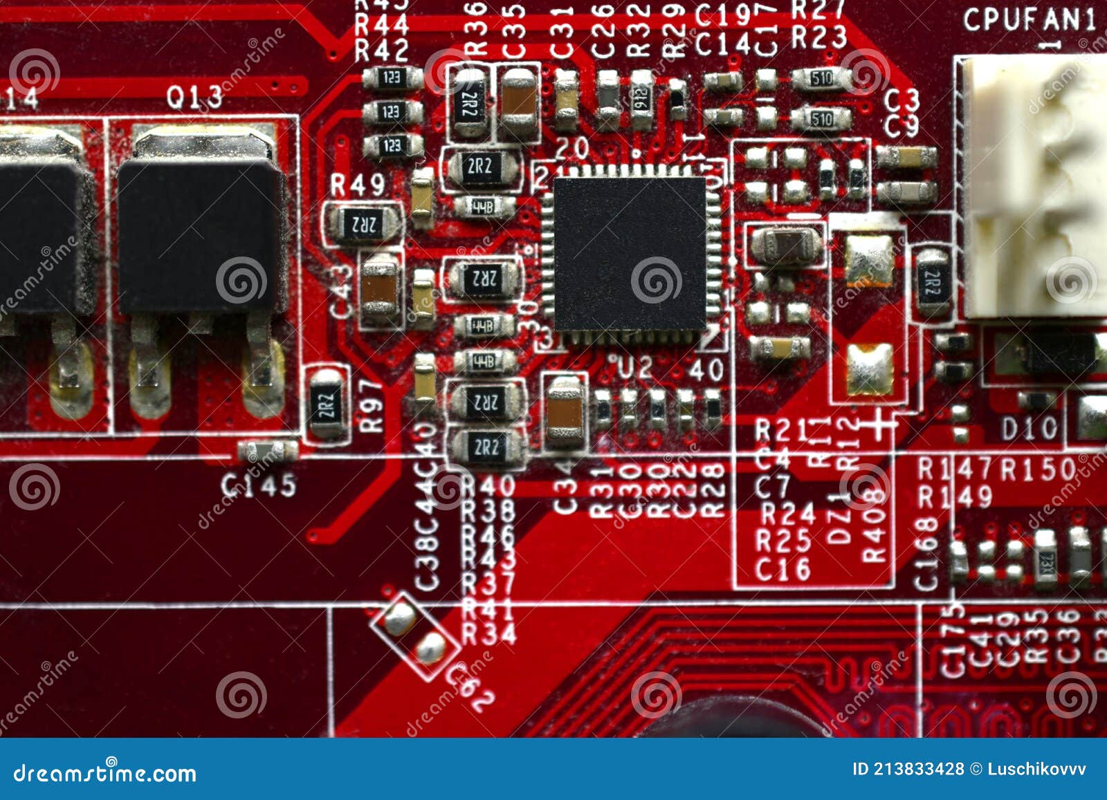 Red Computer Motherboard Chip Close-up with Elements Stock Photo ...