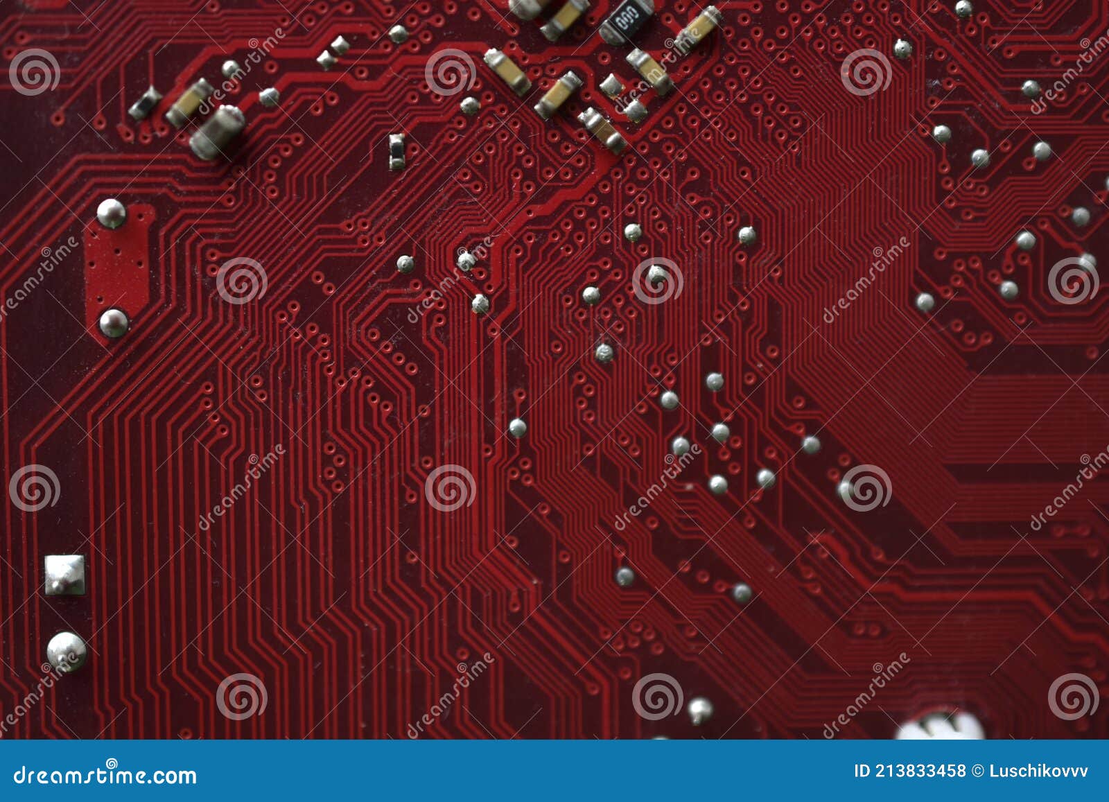 Red Computer Motherboard Chip Close-up with Elements Stock Photo ...