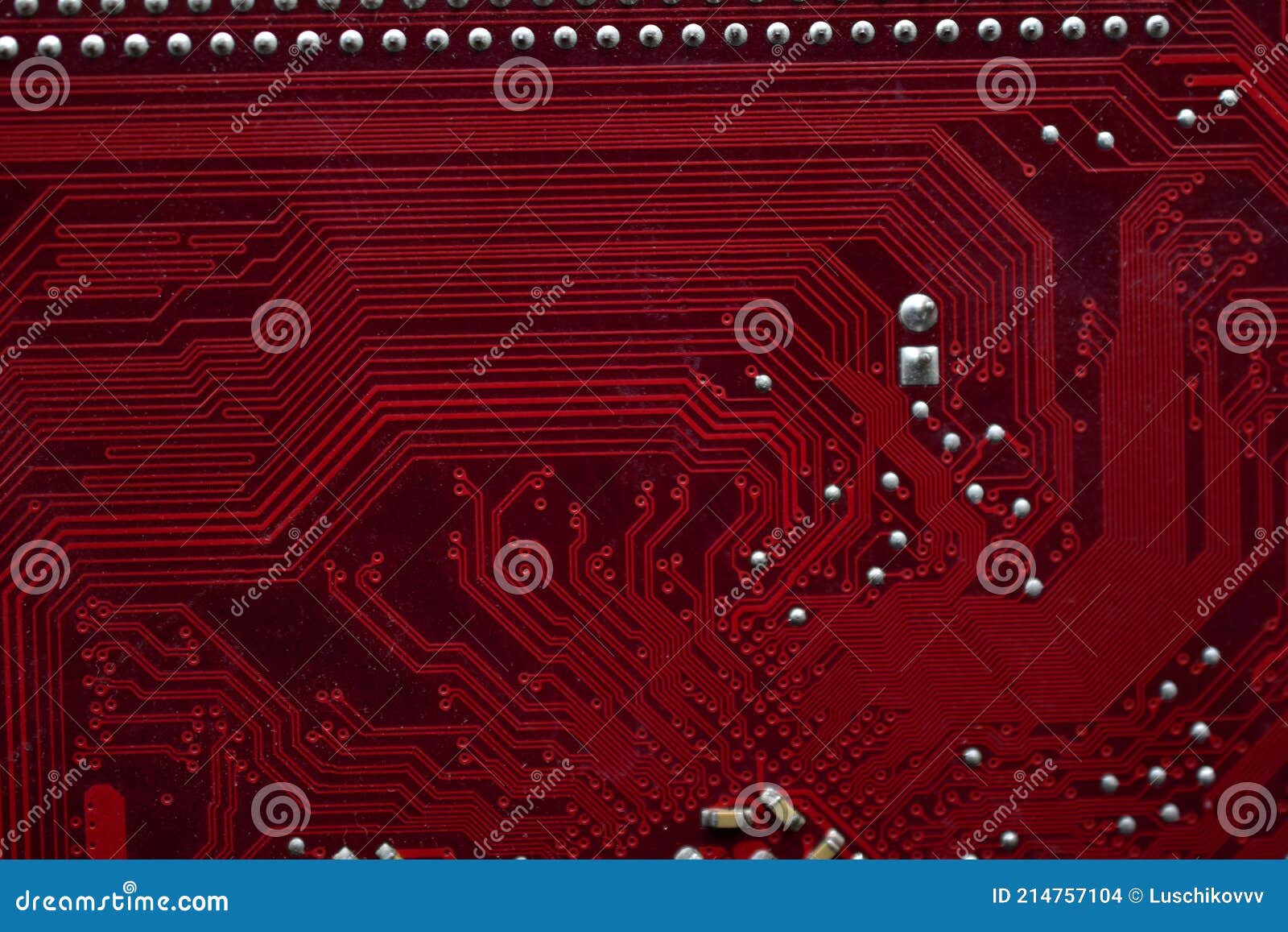 Red Computer Motherboard Chips Close-up with Contacts Stock Photo ...
