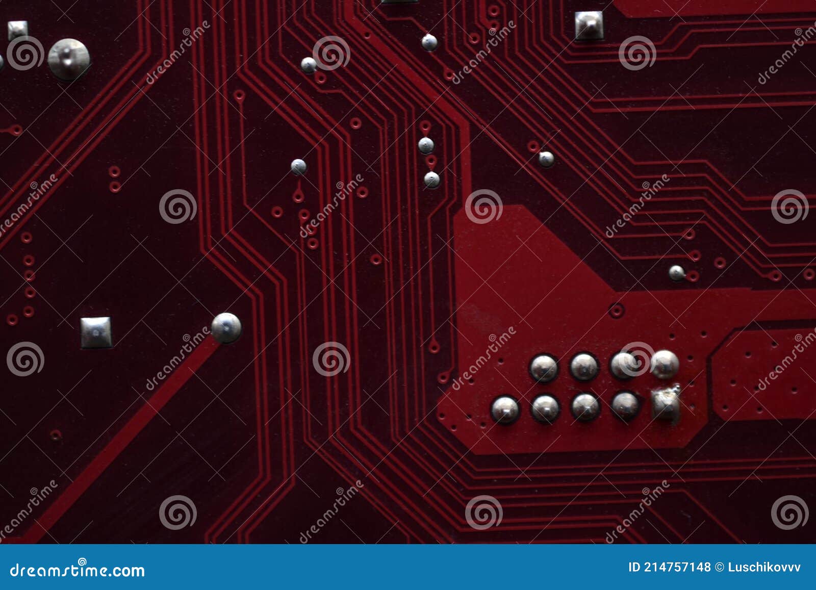 Red Computer Motherboard Chips Close-up with Contacts Stock Photo ...