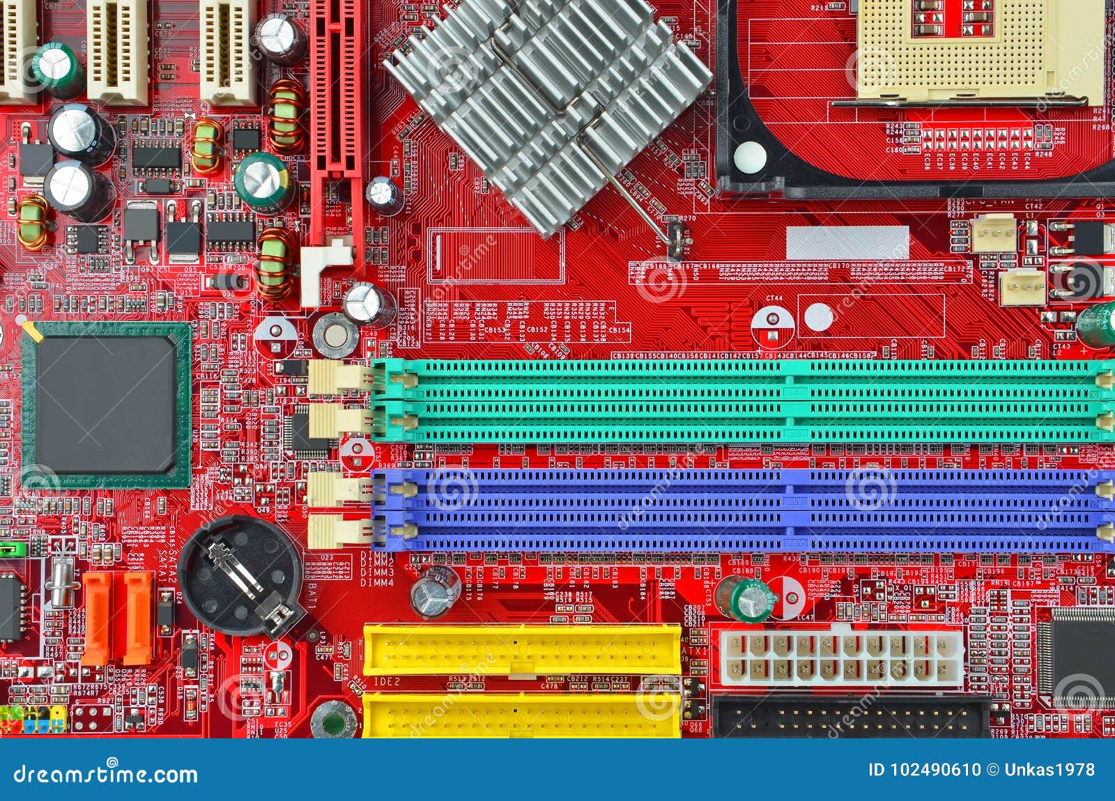 Red computer motherboard stock photo. Image of micro - 102490610