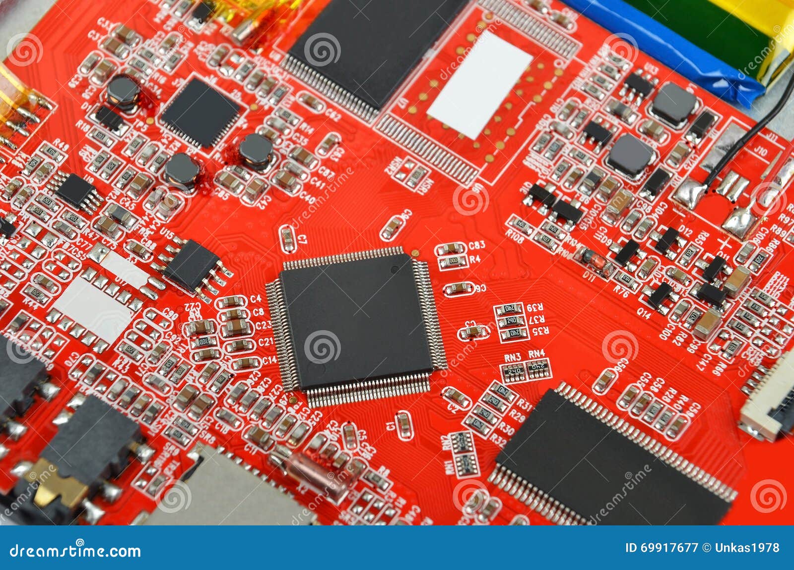 Red computer motherboard stock image. Image of capacitor - 69917677