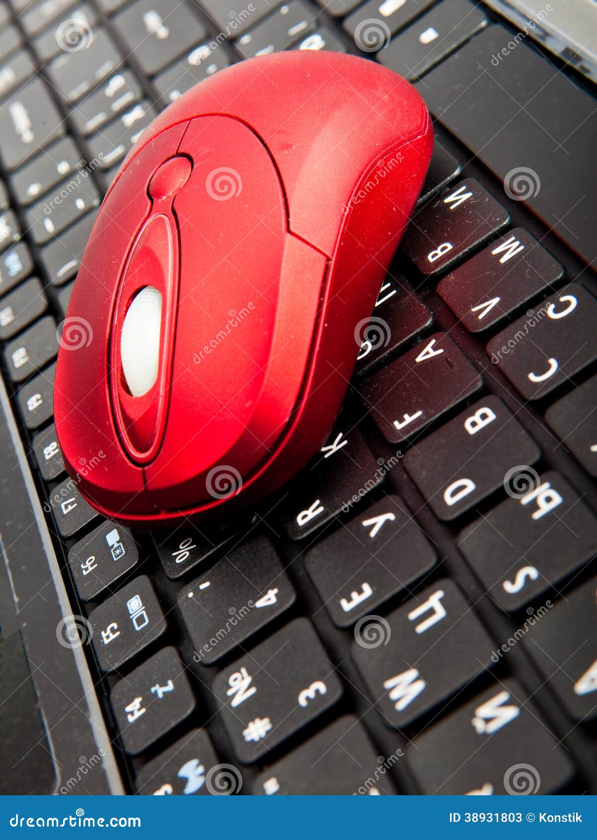 Red Computer Mouse on the Black Keyboard Stock Image - Image of ...