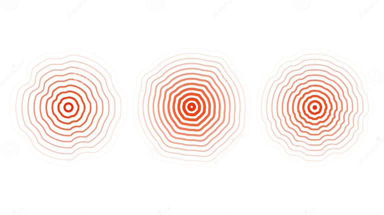 Red Concentric Ripple Circles Set Sonar Or Sound Wave Distorted Rings