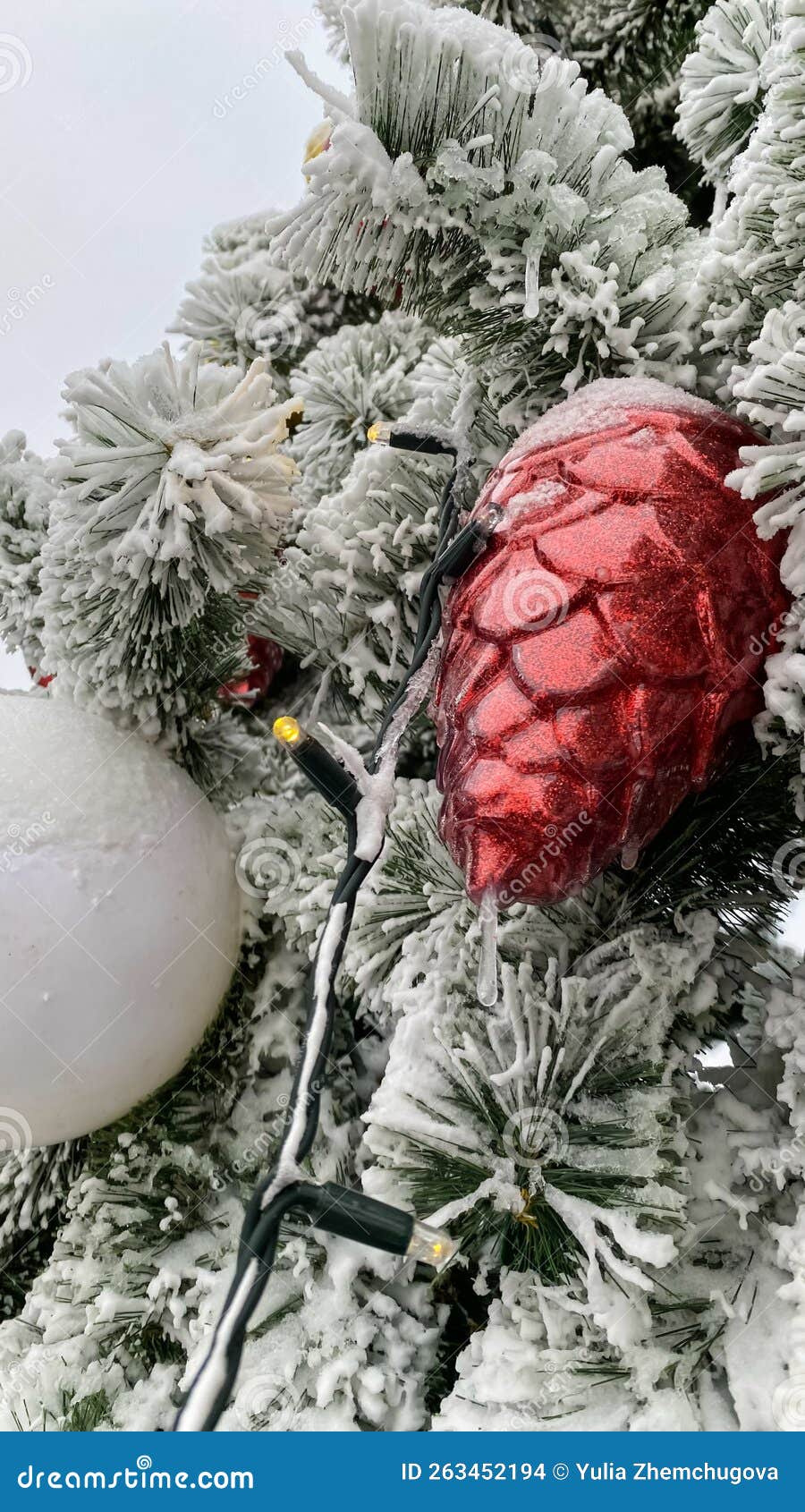 Red Cone Christmas Tree Toy for Christmas in the Snow Stock Photo ...
