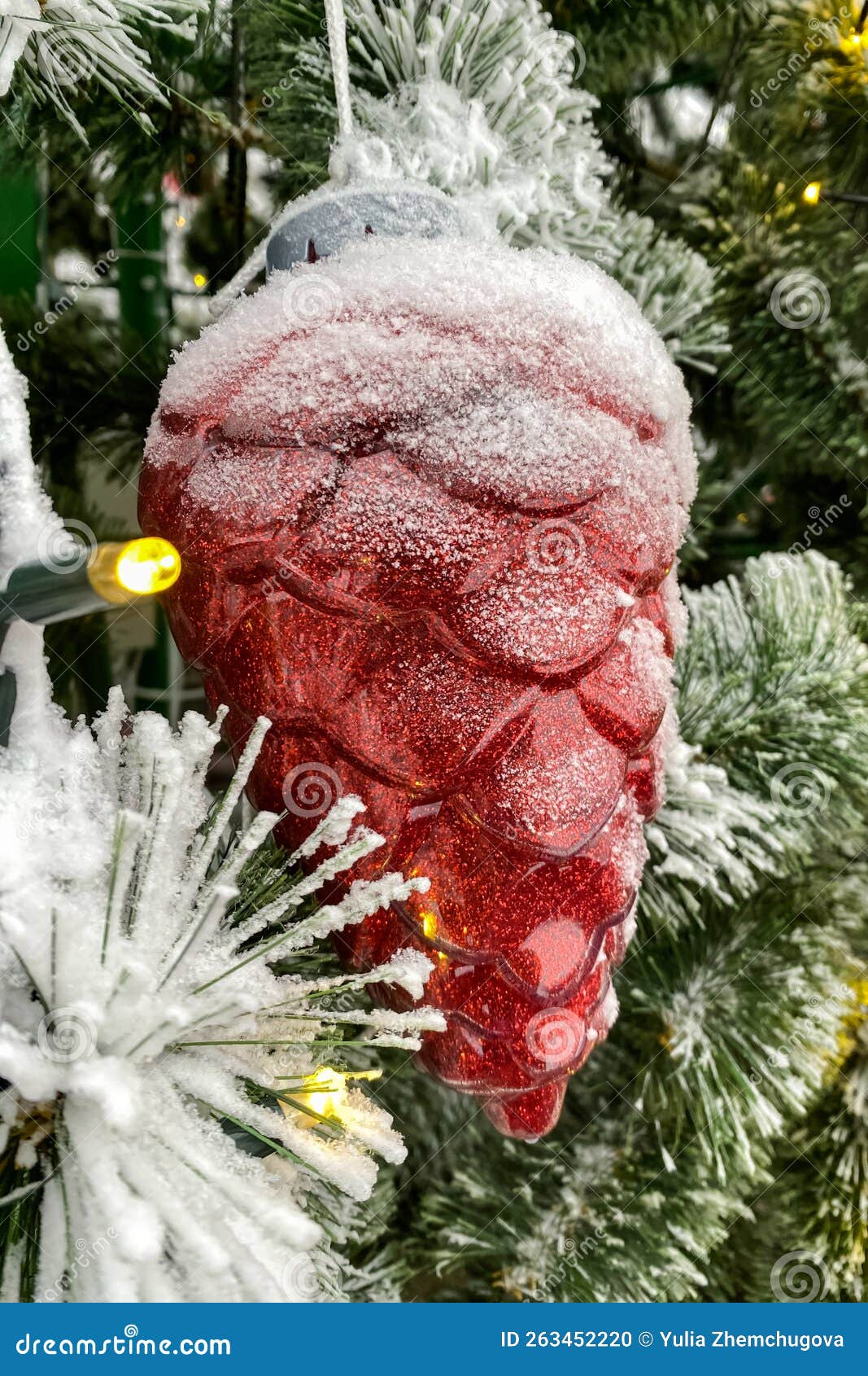 Red Cone Christmas Tree Toy for Christmas in the Snow Stock Photo ...