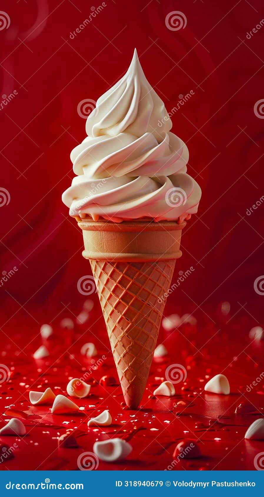 A Red Cone with White Ice Cream on it Stock Image - Image of frosting ...