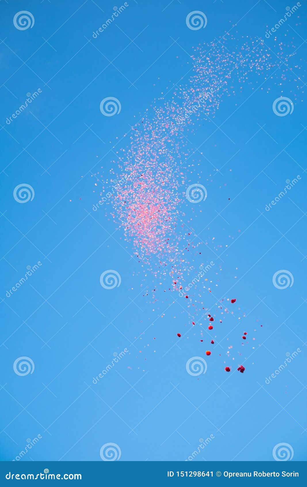 Red Confetti in the Blue Sky Stock Image - Image of event, carnival ...