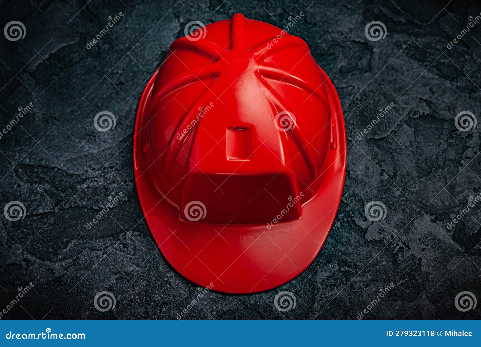 Red Construction Helmet on Dark Stone Background Stock Photo - Image of ...