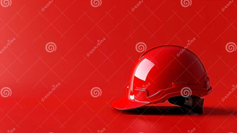 Red Construction Helmet on Solid Background with Copyspace for Safety ...