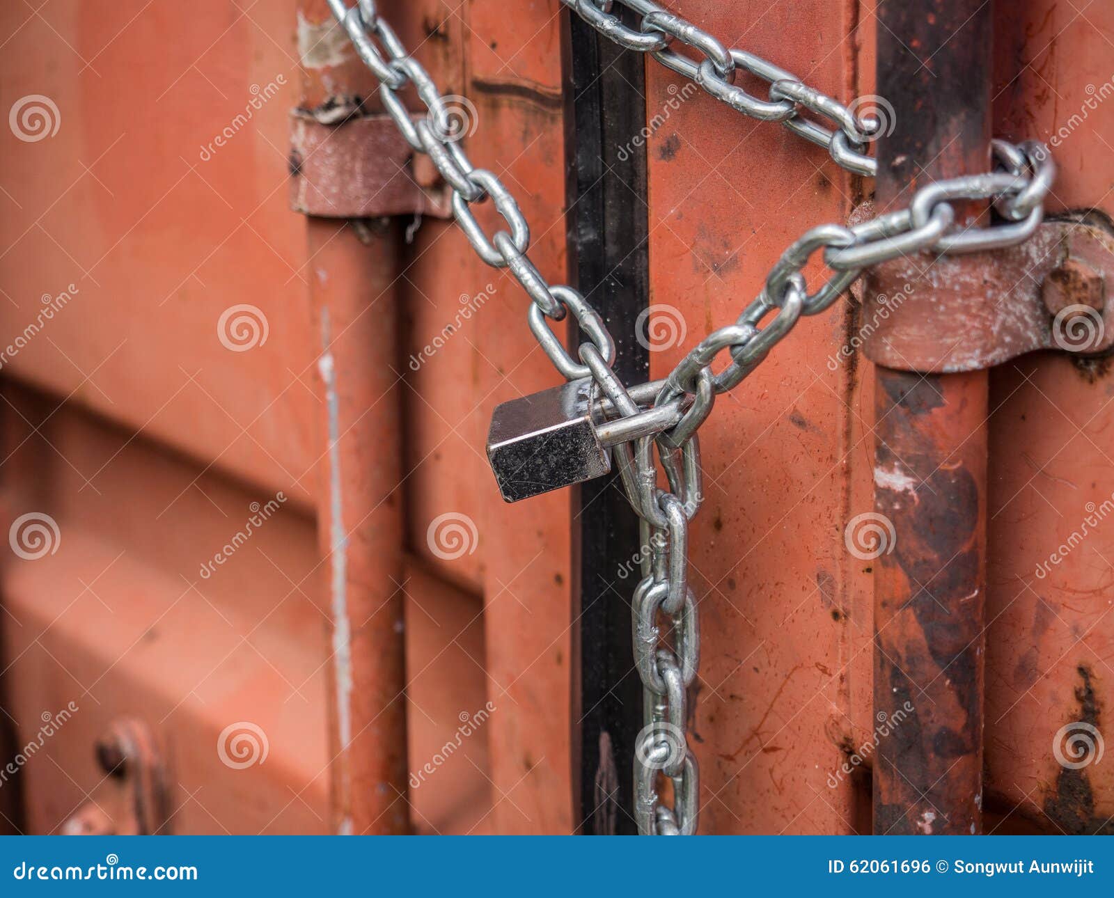 Red Container Cargo Locked by Chain Stock Photo - Image of protection ...