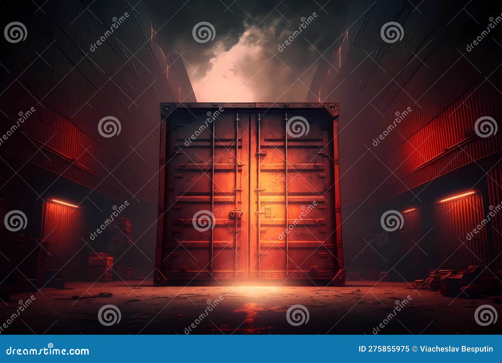 Red Container in the Hangar. Cargo Delivery Stock Illustration ...
