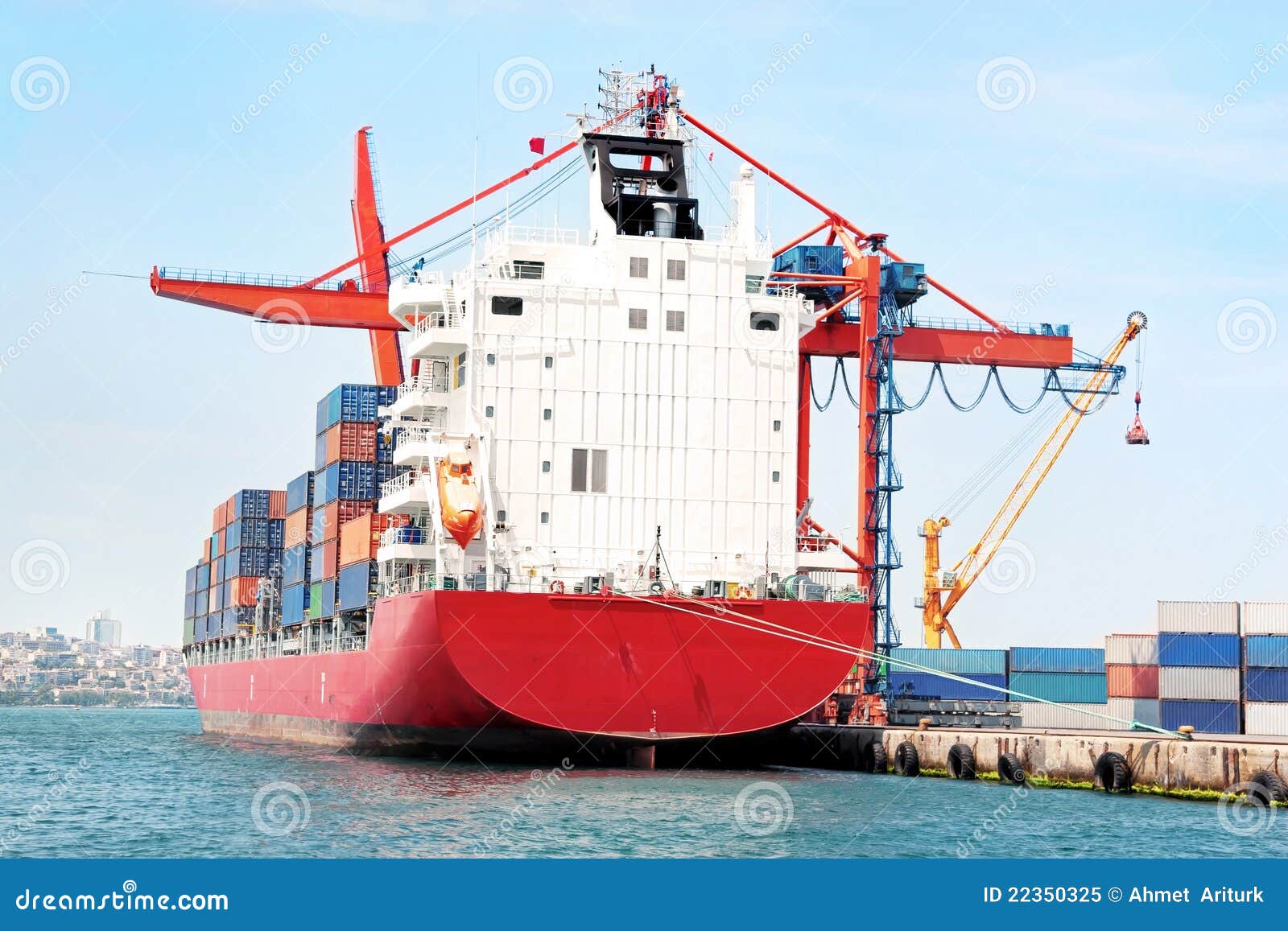 Red container ship stock image. Image of international - 22350325