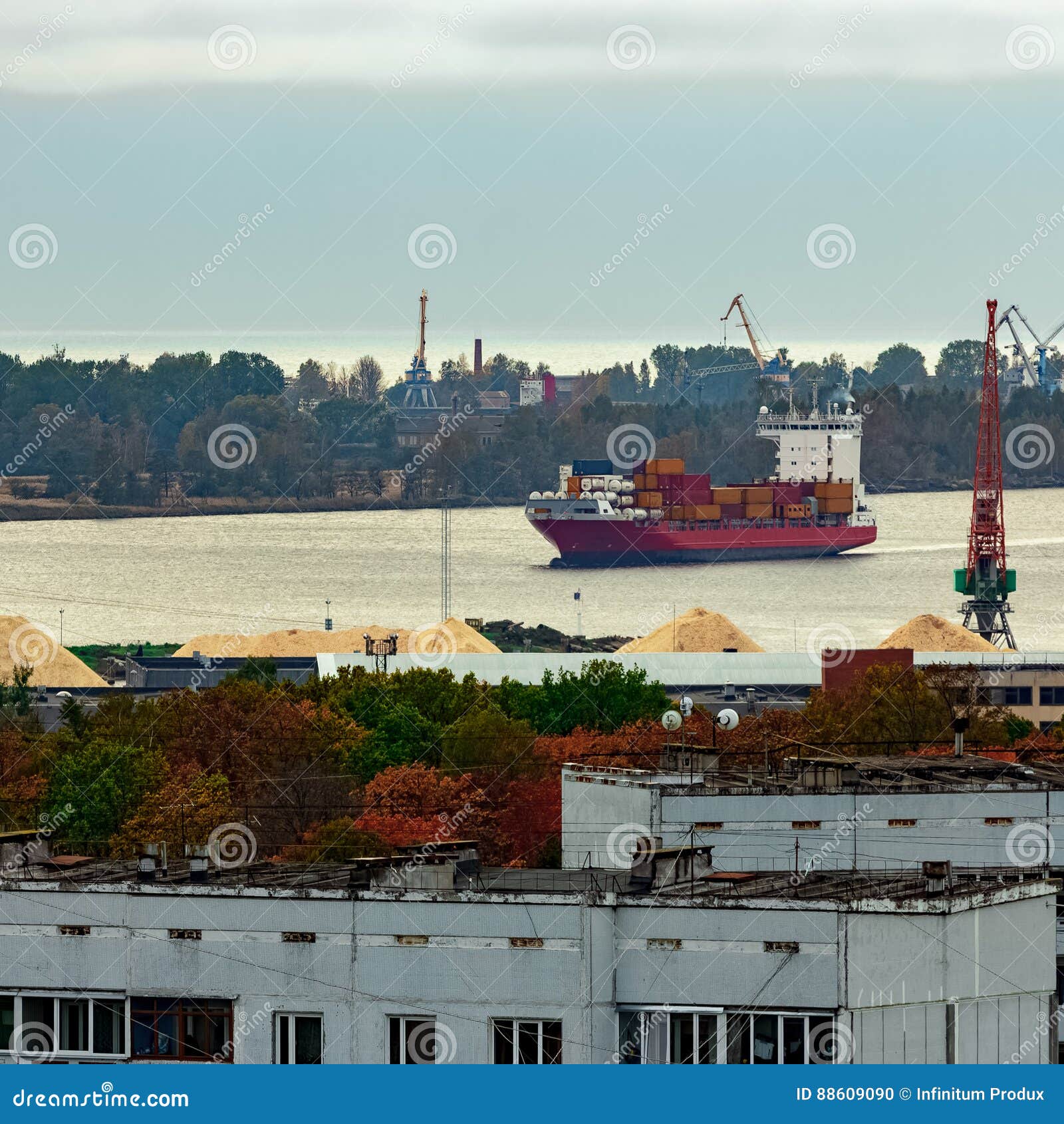Red container ship stock photo. Image of riga, latvia - 88609090
