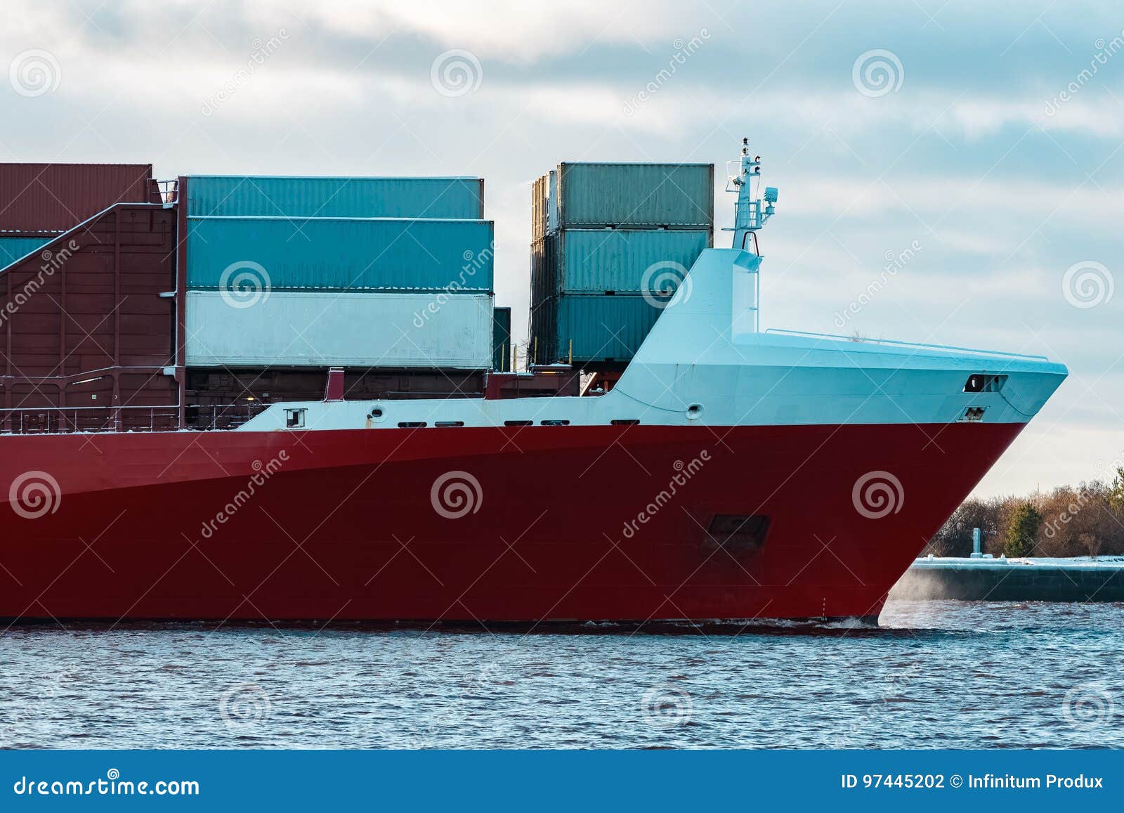 Red container ship stock photo. Image of ocean, full - 97445202