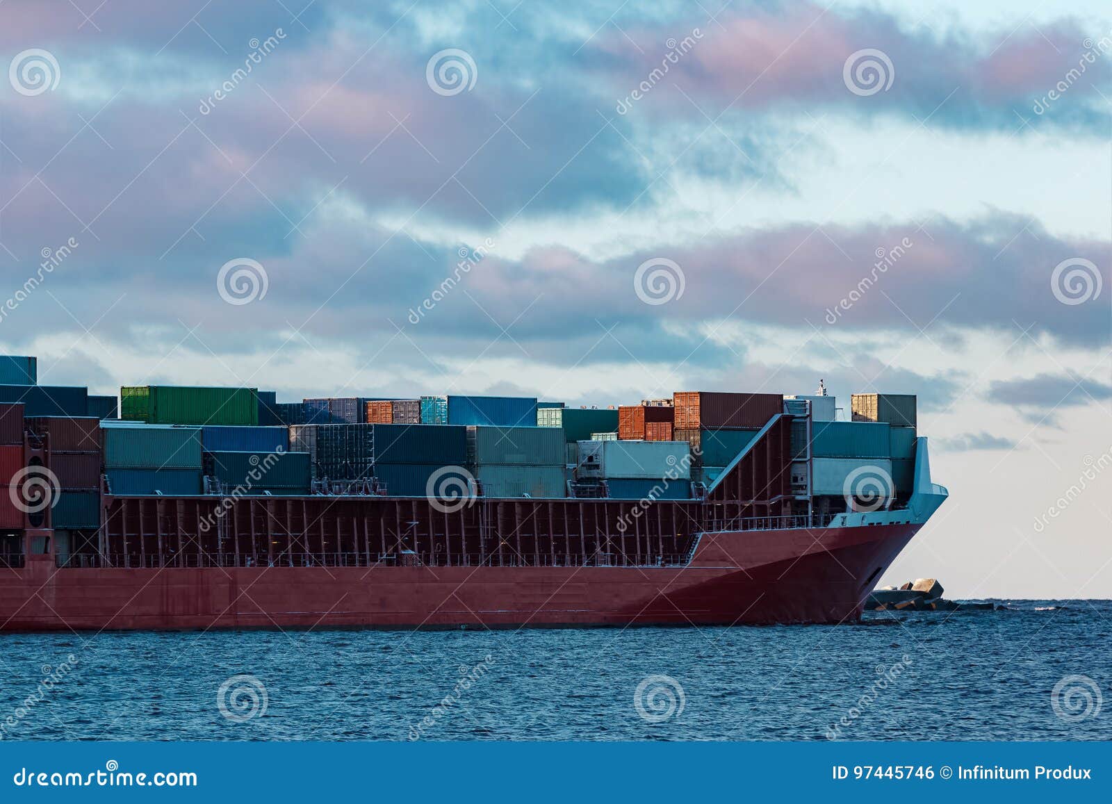 Red container ship stock photo. Image of heavy, logistics - 97445746