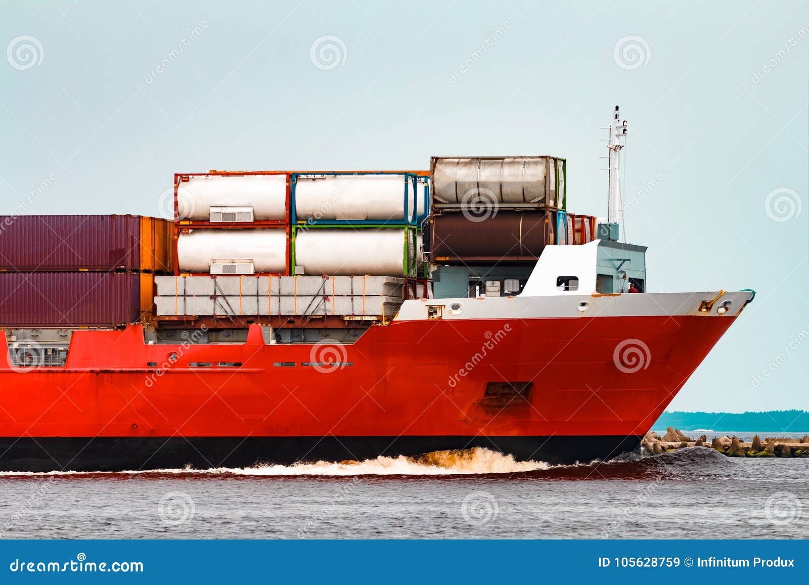 Red Container Ship Underway Stock Image - Image of ship, nautical ...