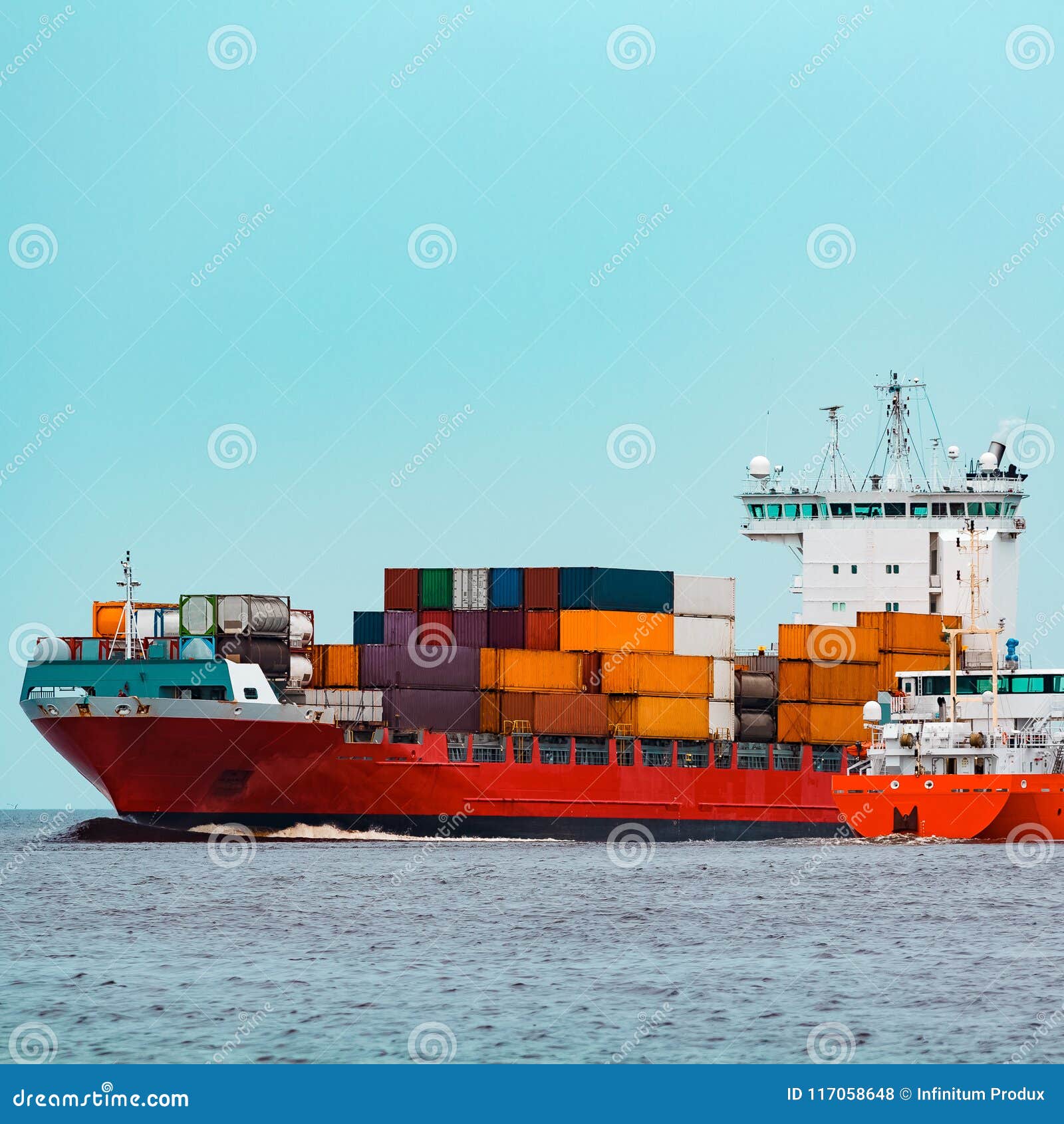 Red Container Ship Underway Stock Photo - Image of import, delivering ...