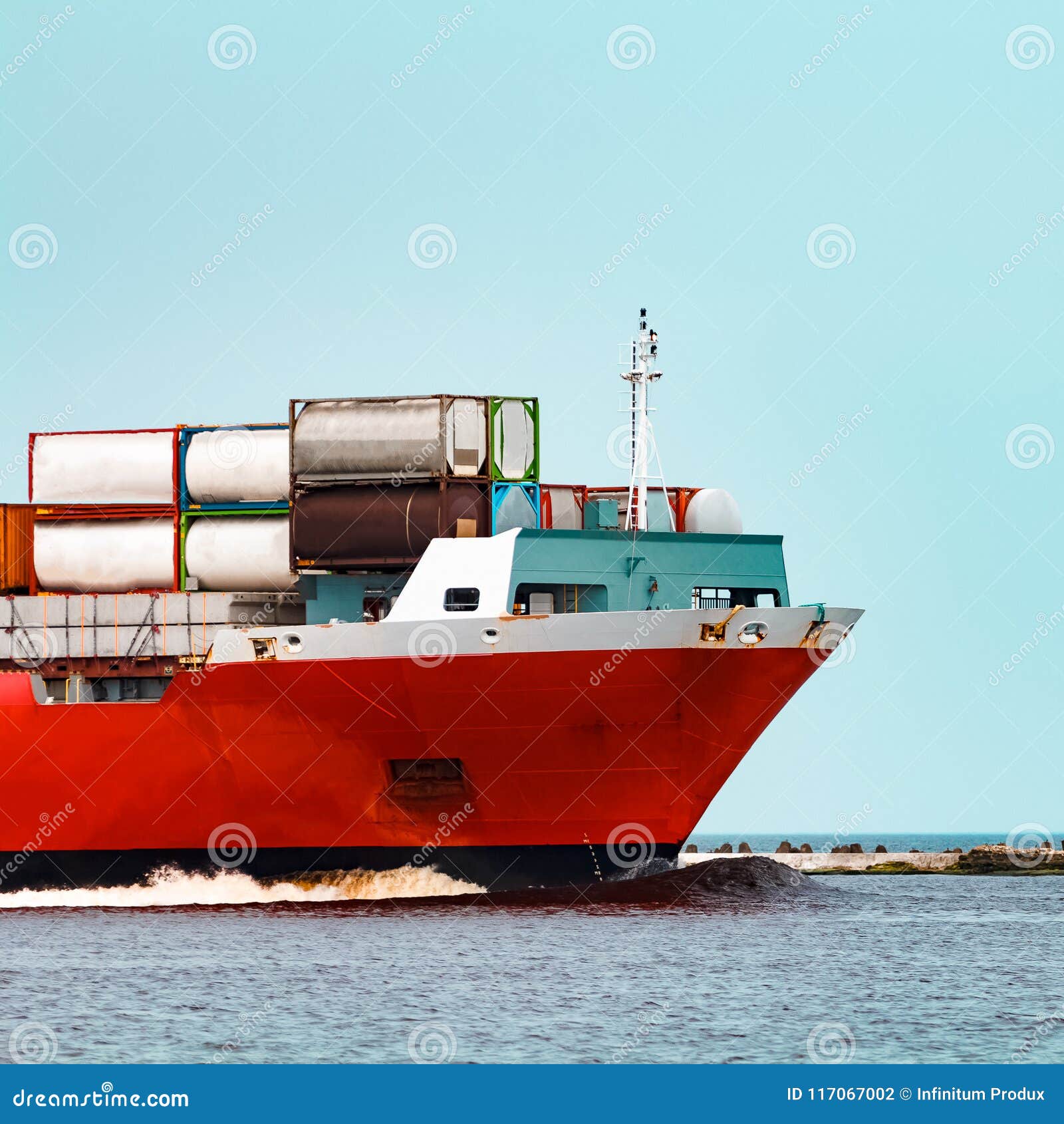Red Container Ship Underway Stock Photo - Image of sailing, orange ...