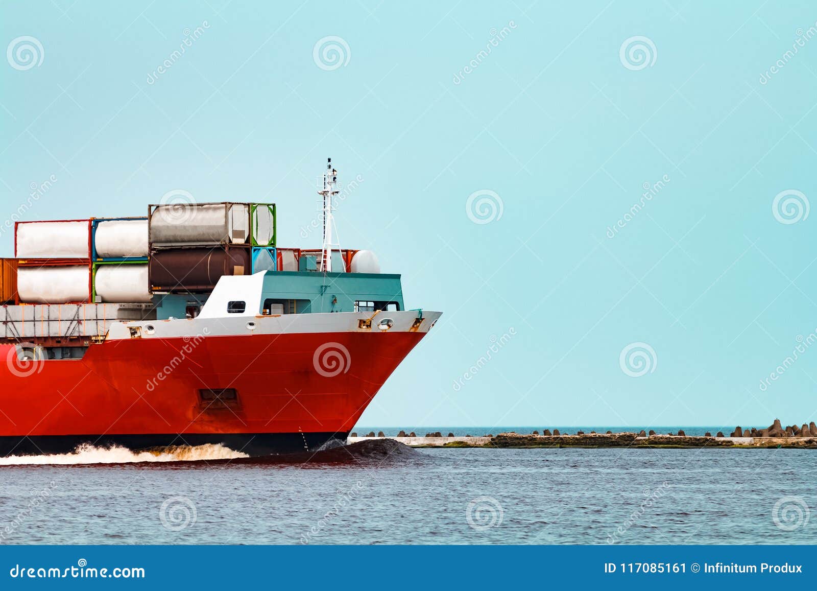 Red Container Ship Underway Stock Image - Image of heavy, carrying ...