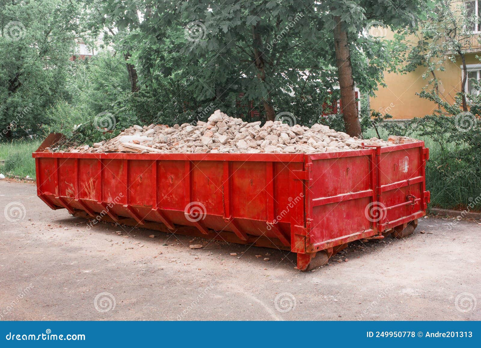 Red Container with Solid Domestic and Construction Waste. Caring for ...